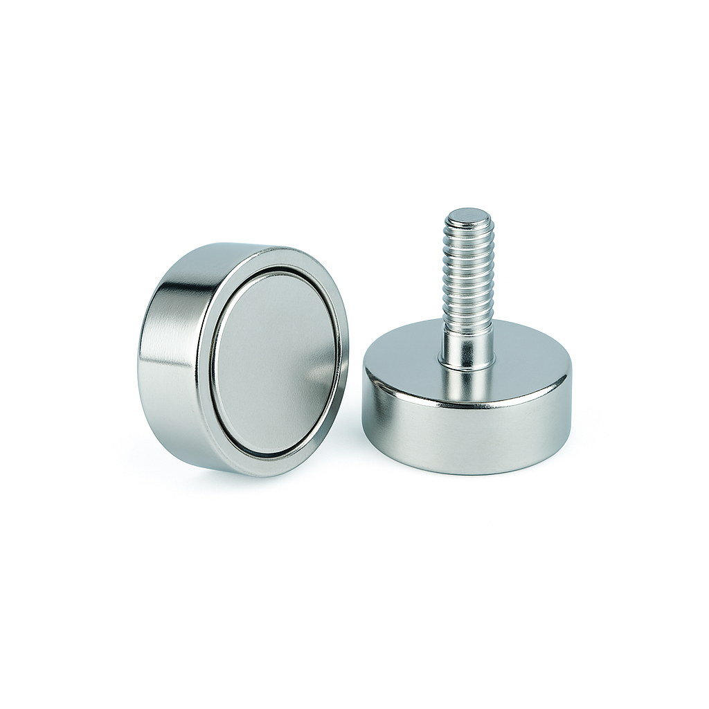 Neodymium Shallow Pot Magnets with External Thread – Eclipse Magnetics Ltd